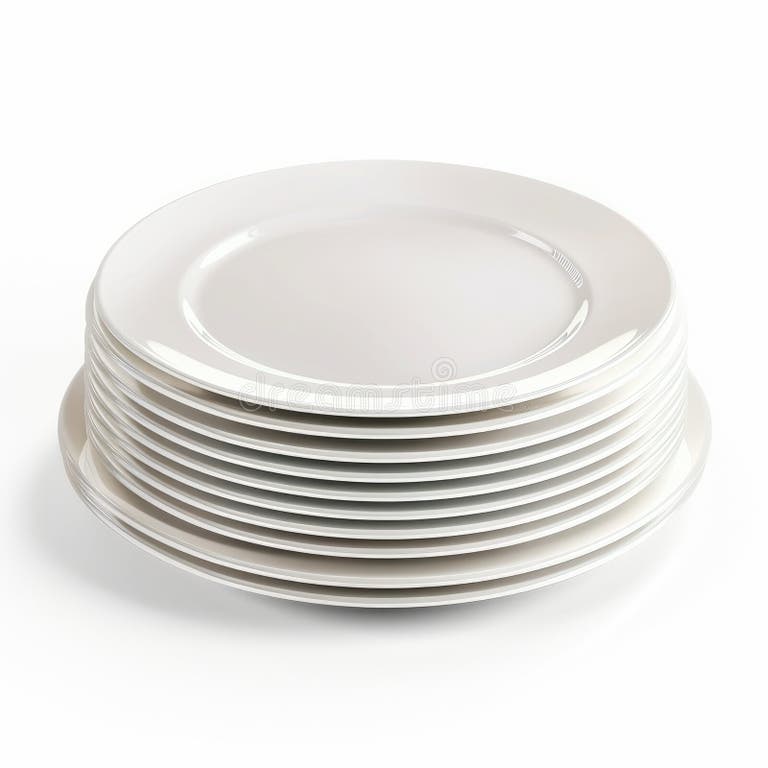 Stack of Clean White Dinner Plates on White Background Stock ...