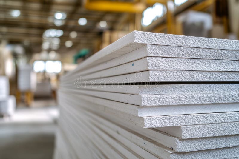 Stacked White Gypsum Panels Lying in a Warehouse, Ready for ...