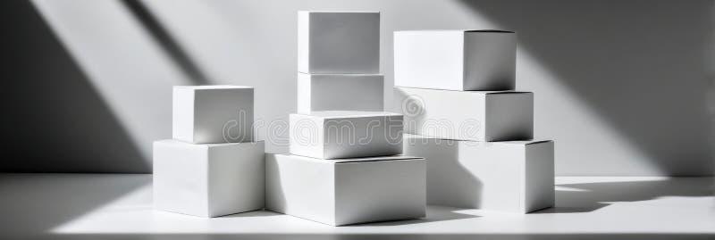 Stacked White Packaging Boxes in a Clean Studio Setting with Soft ...