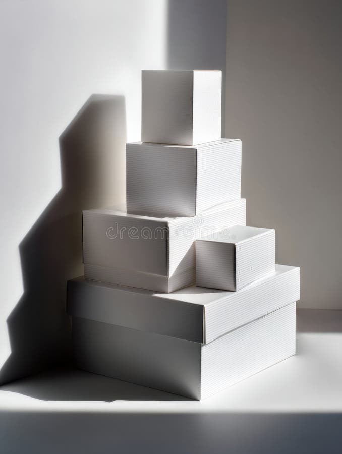 Stacked White Packaging Boxes Creating Shadows in Clean Studio Setting ...