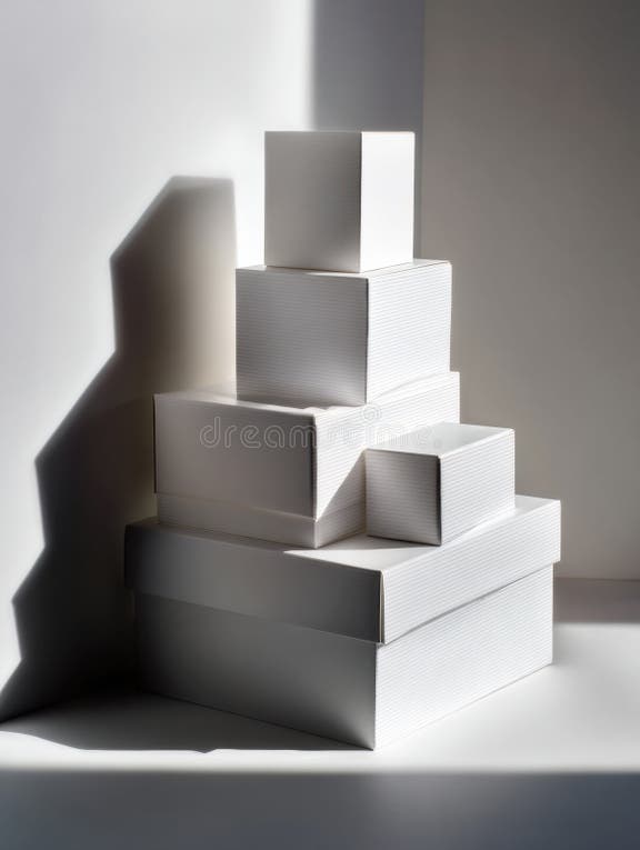 Stacked White Packaging Boxes Creating Shadows in Clean Studio Setting Generative AI Stock Image ...