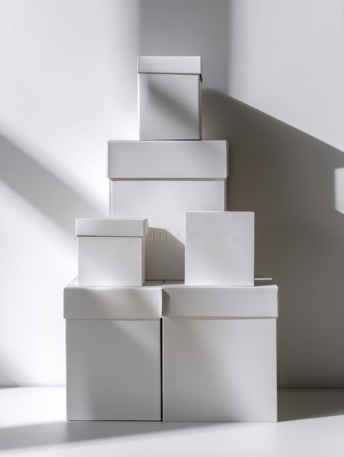 Stacked White Packaging Boxes with Soft Shadows Creating a Minimalist ...
