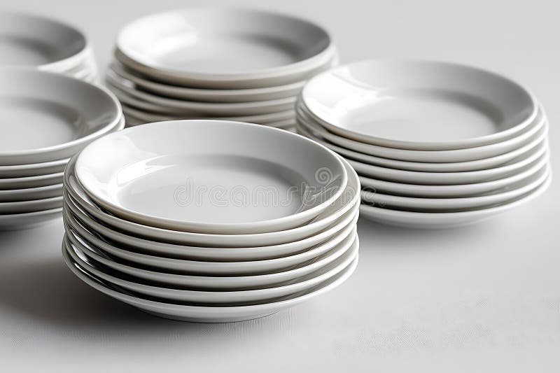 Stacked White Plates on White Background, Clean Dinnerware, Kitchenware ...
