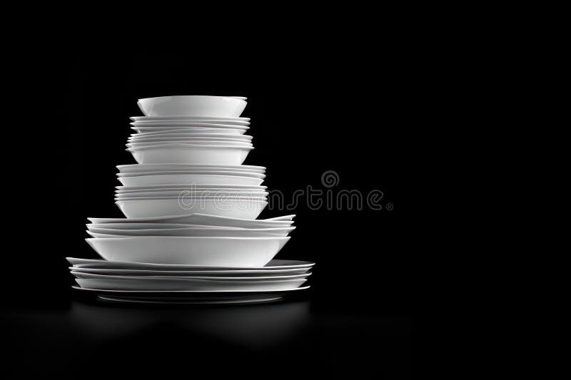 Stacked White Plates on Black Background Stock Illustration ...