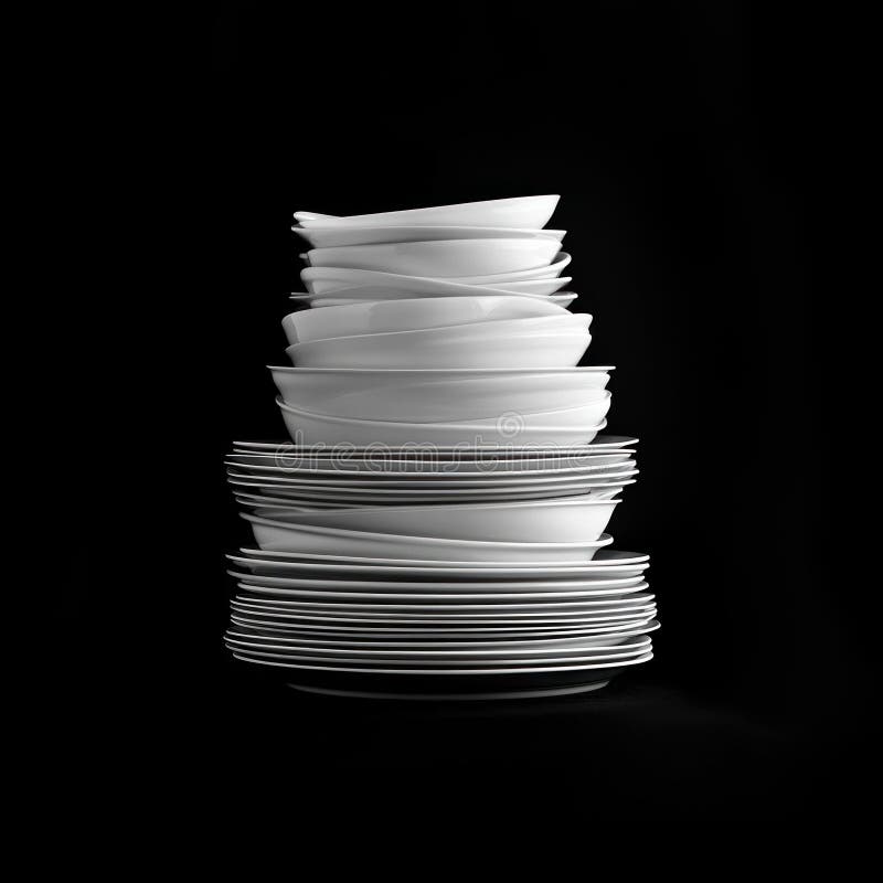 Stacked White Plates on Black Background Stock Illustration ...