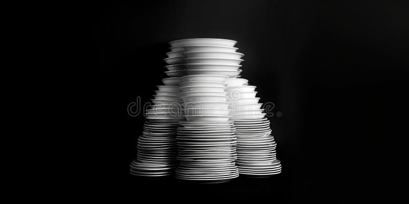 Stacked White Plates on Black Background Stock Illustration ...