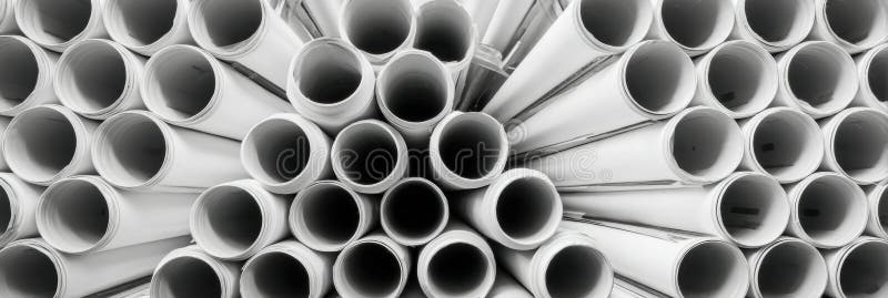 Stacked White PVC Pipes Arranged in a Triangle Formation, Showcasing a ...