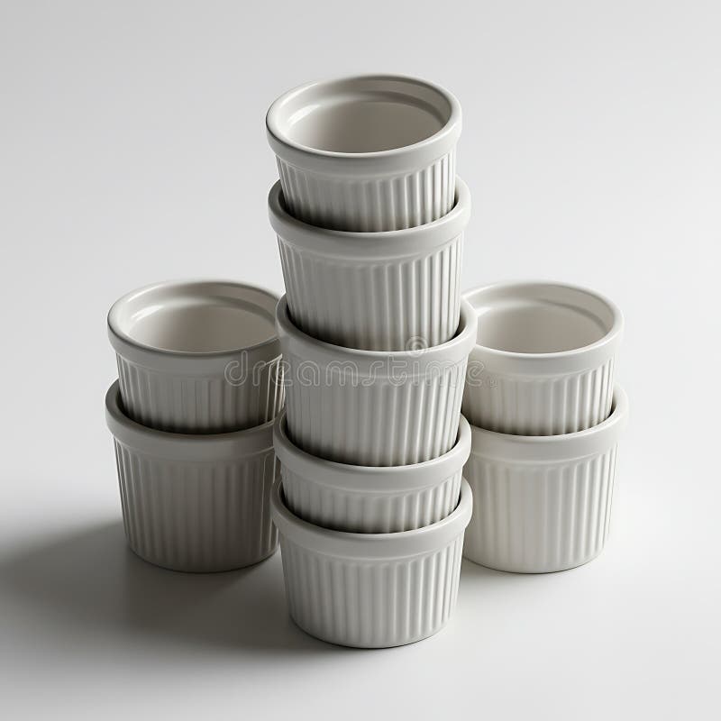 Stacked White Ramekins on White Background Kitchen Baking Tools Stock ...