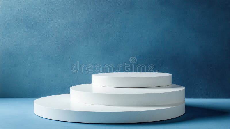 Stacked White Round Platforms Over Blue Background Empty Space for ...