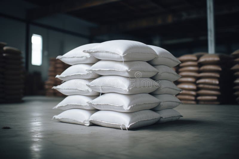 Stacked White Sacks in a Warehouse. Concept of Storage and Logistics ...