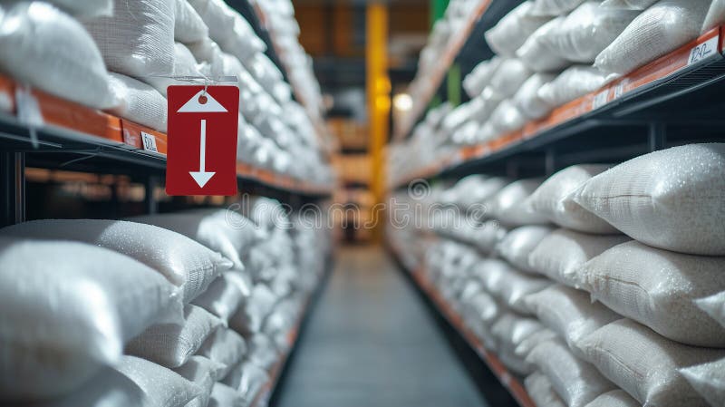 Stacked White Sacks on Warehouse Shelves, Indicating Bulk Storage ...
