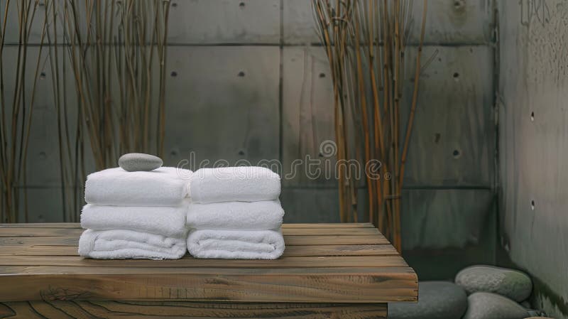 Stacked White Towels with a Brown Towel Underneath, a Diffuser with ...