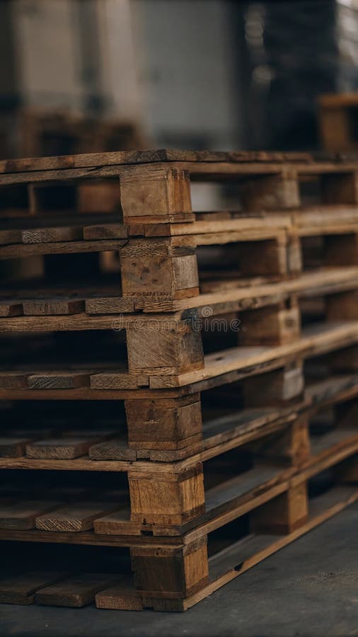 Stacked Wood Pallets in Warehouse: Industrial Logistics and Storage ...