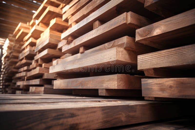 Stacked Wooden Beams in the Warehouse Stock Illustration - Illustration ...