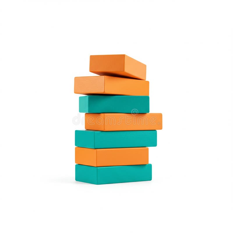 Stacked Wooden Blocks in Alternating Colors of Orange and Teal. the ...