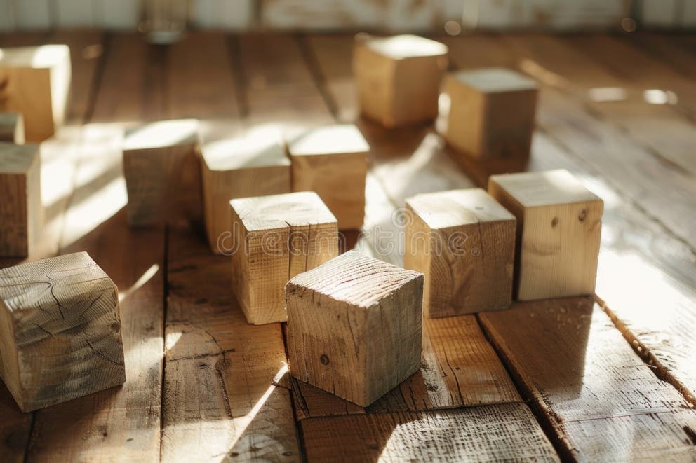 Stacked Wooden Blocks on a Wooden Floor, a Simple and Rustic Scene ...