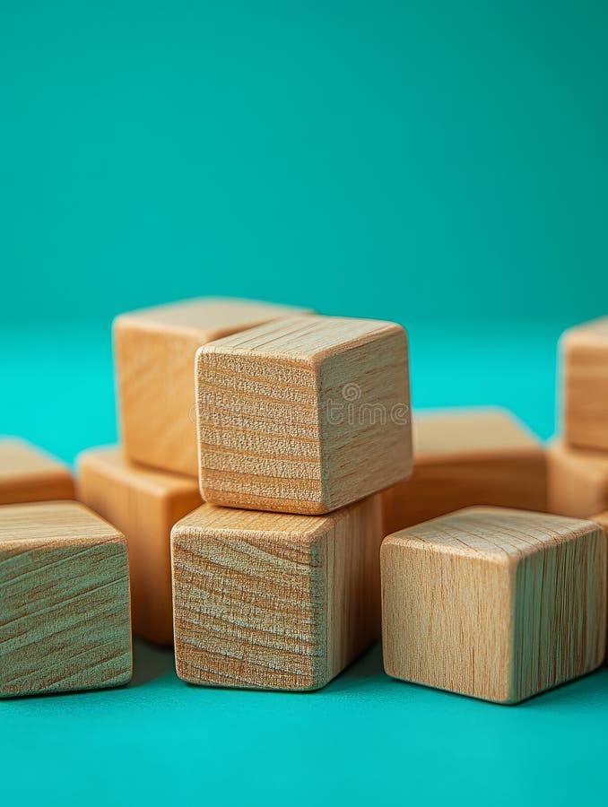 Stacked Wooden Blocks on a Green Background for Creative Play. Stock ...