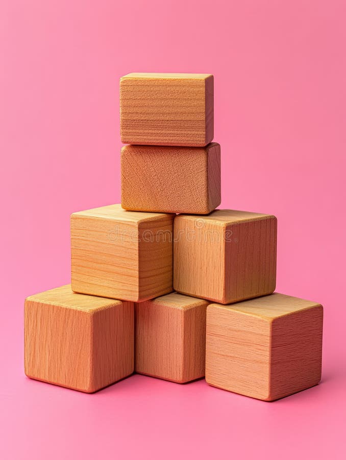 Stacked Wooden Blocks on a Pink Background. Stock Photo - Image of ...
