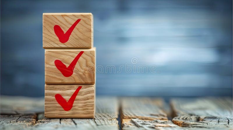 Stacked Wooden Blocks with Red Check Marks. Stock Illustration ...