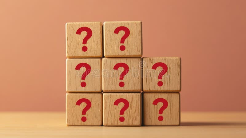Stacked Wooden Blocks with Red Question Marks, Educational Concept and ...