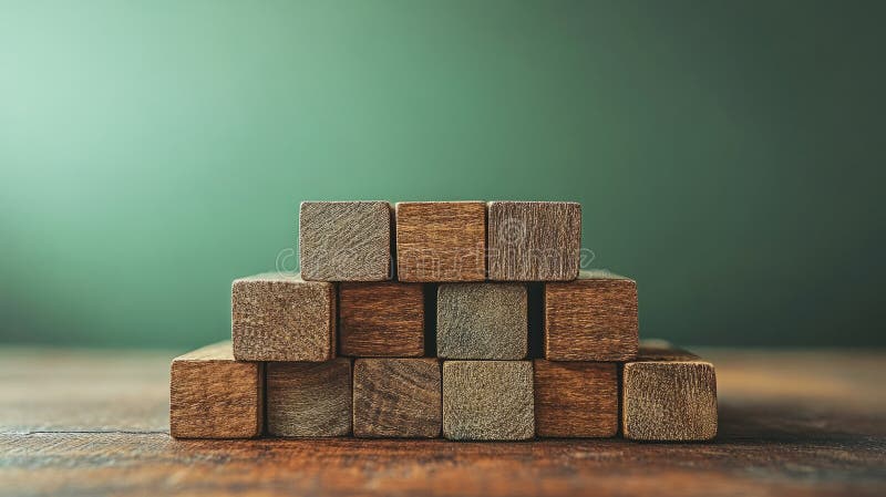Stacked Wooden Blocks on a Wooden Surface. Stock Image - Image of ...