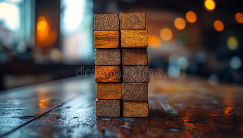 Stacked Wooden Blocks on a Table Stock Photo - Image of table ...