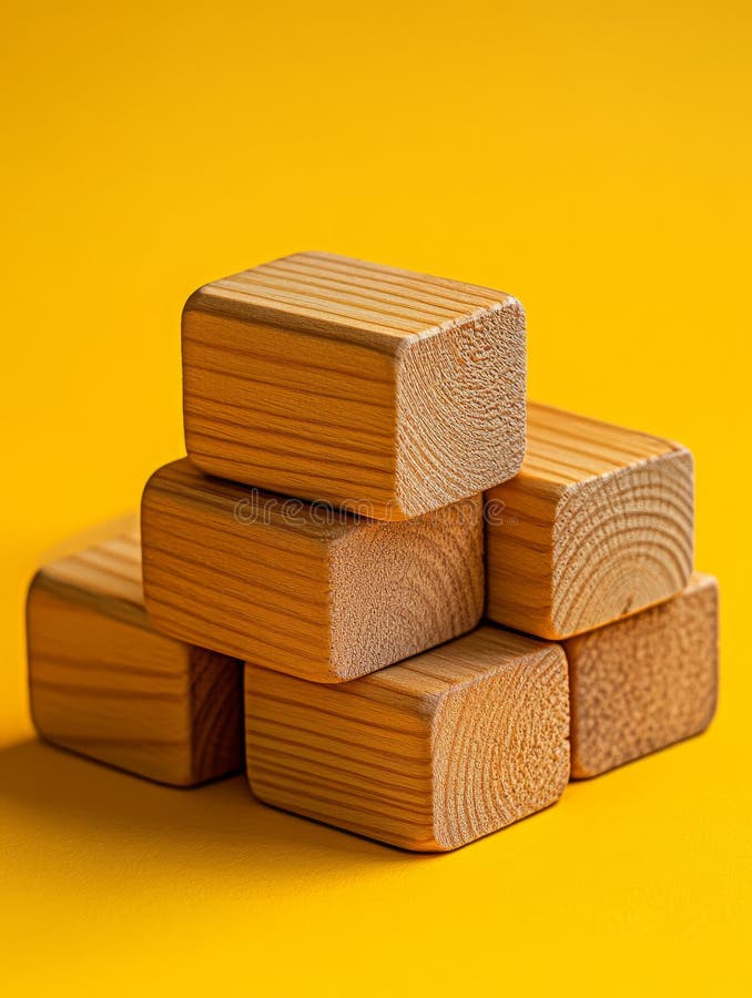 Stacked Wooden Blocks on a Yellow Background Stock Photo - Image of ...