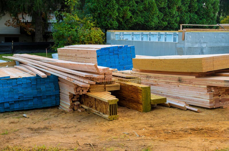 Stacked Wooden Building Materials a Stack of Boards Wood Frame and Beam ...