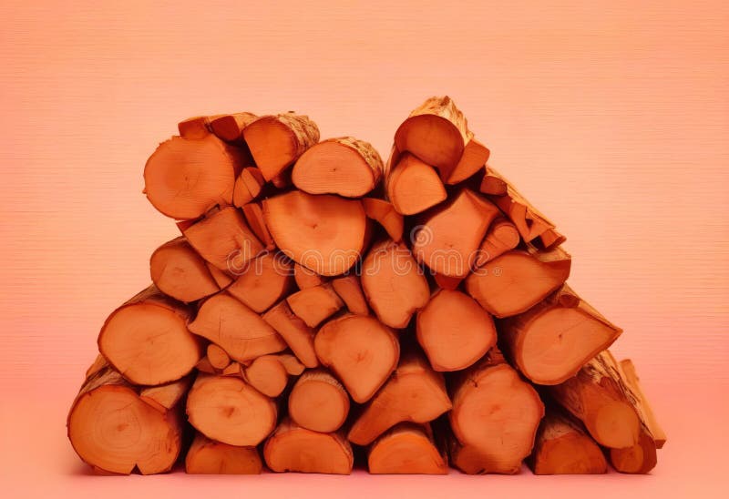 Stacked Wooden Logs on a Pink Background Stock Illustration ...
