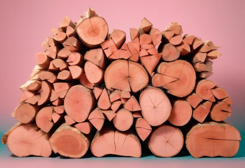 Stacked Wooden Logs on a Pink Background Stock Illustration ...