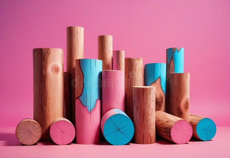Stacked Wooden Logs on a Pink Background Stock Illustration ...