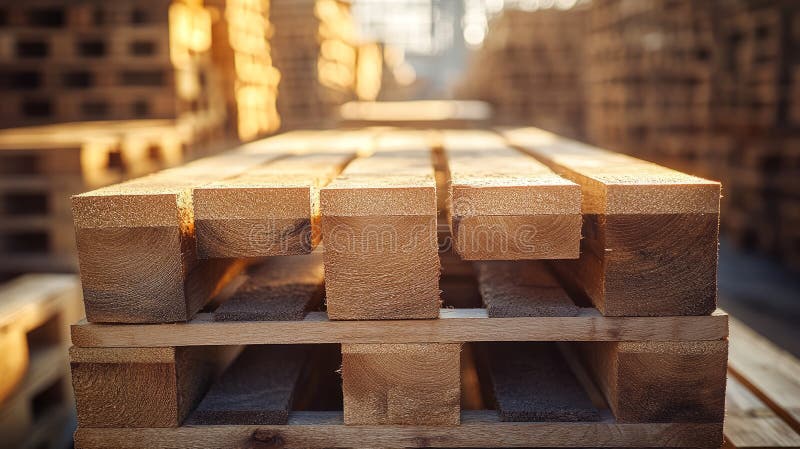 Stacked Wooden Pallets in a Warehouse Environment. Stock Image - Image ...