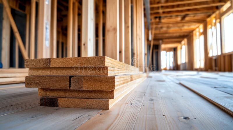Stacked Wooden Planks Inside a Construction Site, Natural Light ...
