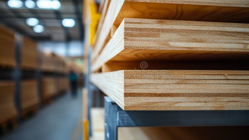 Stacked Wooden Planks in a Warehouse Setting Stock Image - Image of ...