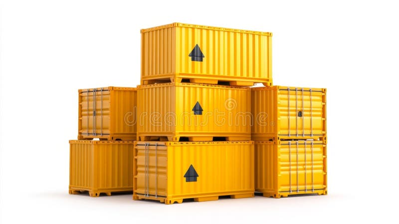 Stacked Yellow Cargo Containers on White Background Isolated for ...