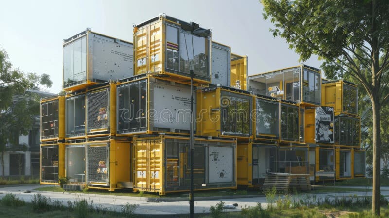 A Stacked Yellow the Containers Stock Photo - Image of containers ...