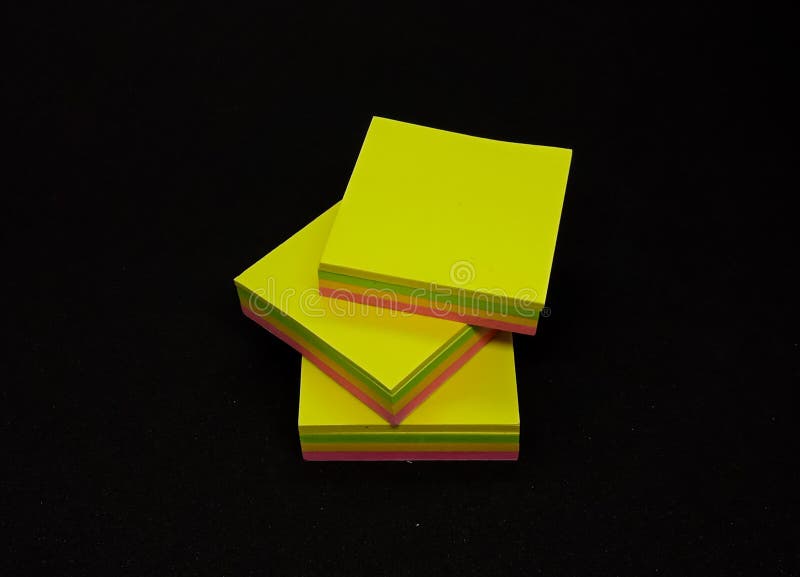 Stacked Yellow Note Papers, Isolated on the Mini Black Studio Stock ...
