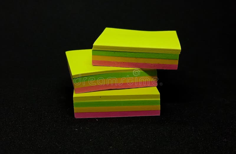 Stacked Yellow Note Papers, Isolated on the Mini Black Studio Stock ...