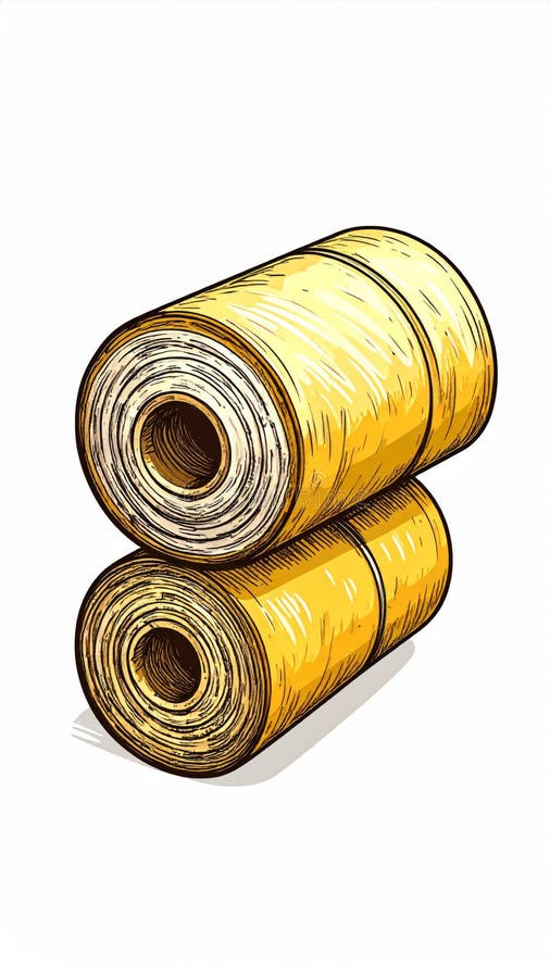 Stacked Yellow Paper Rolls on White Background Stock Illustration ...