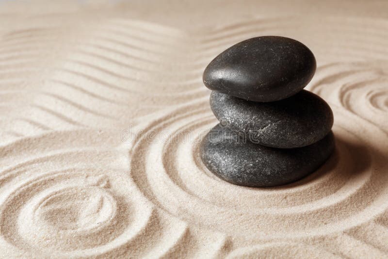 Stacked Zen Garden Stones on Sand with Pattern, Space for Text Stock ...