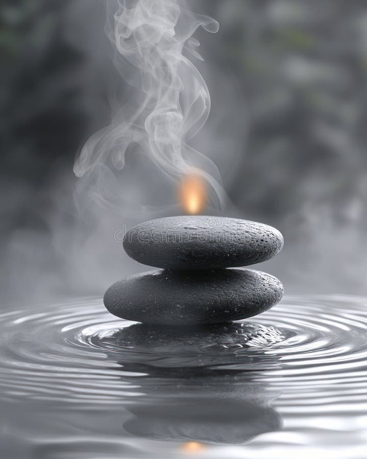 Serene Stacked Stones with Incense Smoke on Water Stock Image - Image ...