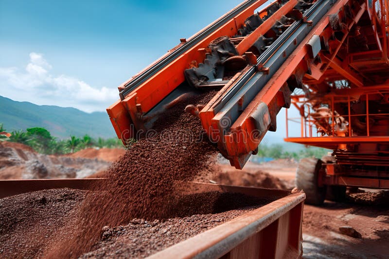Stacker Reclaimer Loading Bauxite Ore Onto Truck in Mining Site Stock ...