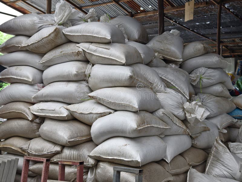 Stacking of Big White Bags in the Modern Warehouse Stock Image - Image ...