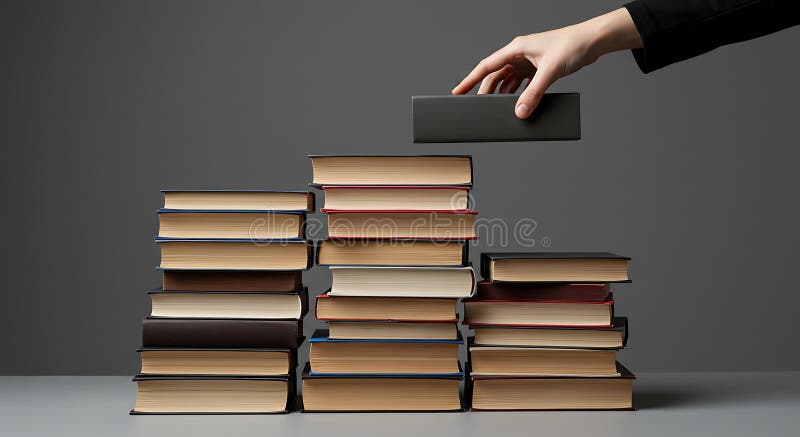 Stacking Books Like Stairs with Hand Placing a Book on Top Stock ...
