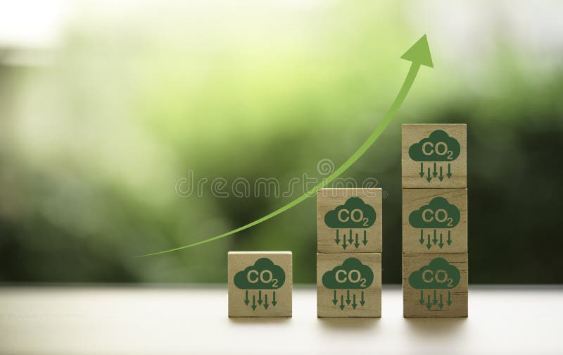Stacking CO2 Reducing Icon with Up Arrow for Decrease CO2 , Carbon Footprint and Carbon Credit ...
