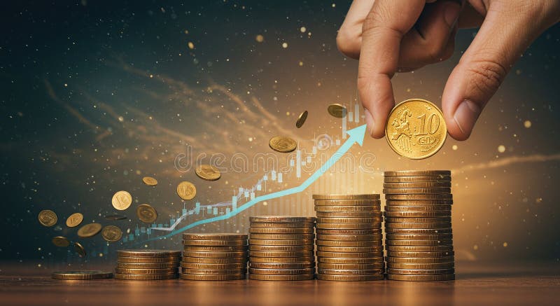 Stacking Coins for Financial Growth with Upward Arrow Stock ...