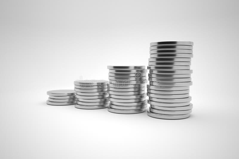 Stacking Coins with a Graph of Profit on White Background Studio Shot ...