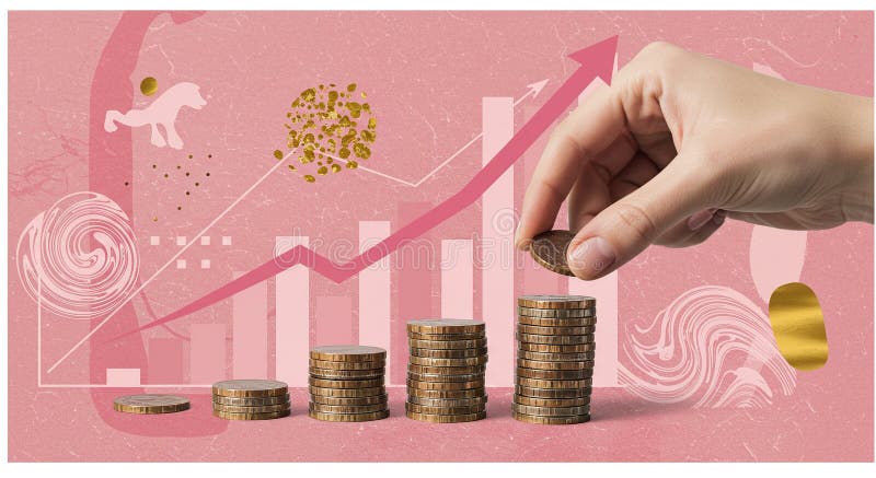 Stacking Coins with Upward Graph Hand Placing Money Stock Illustration ...