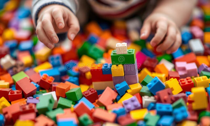 A Child S Hands Mid-action, Stacking a Colorful Tower of Blocks Stock ...