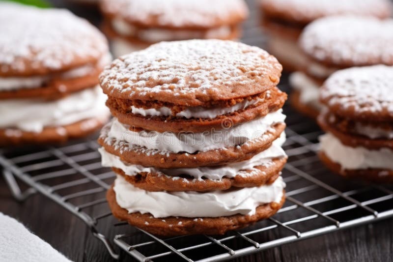 Stacking Cookie Sandwiches Filled with Cream Stock Photo - Image of ...